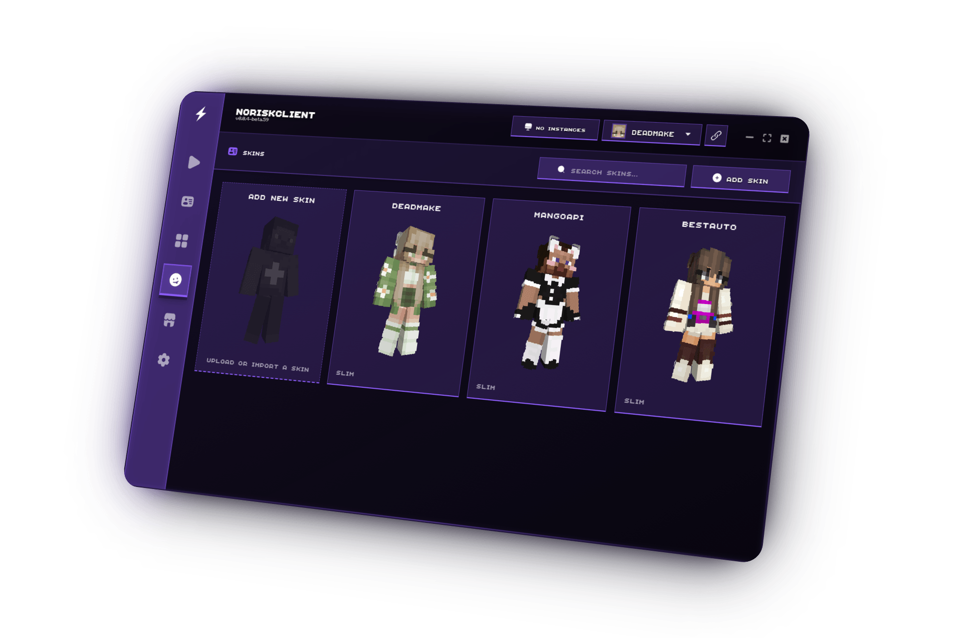 NoRiskClient Launcher showcasing the skin and cape manager